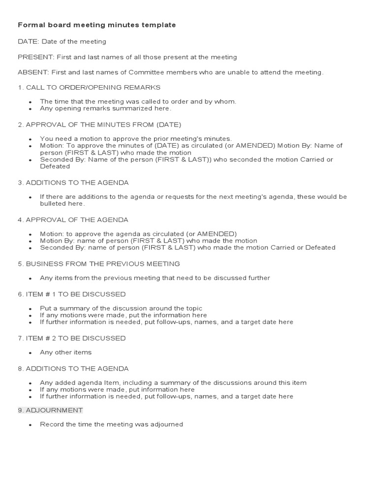 Minutes of The Meeting Template | PDF