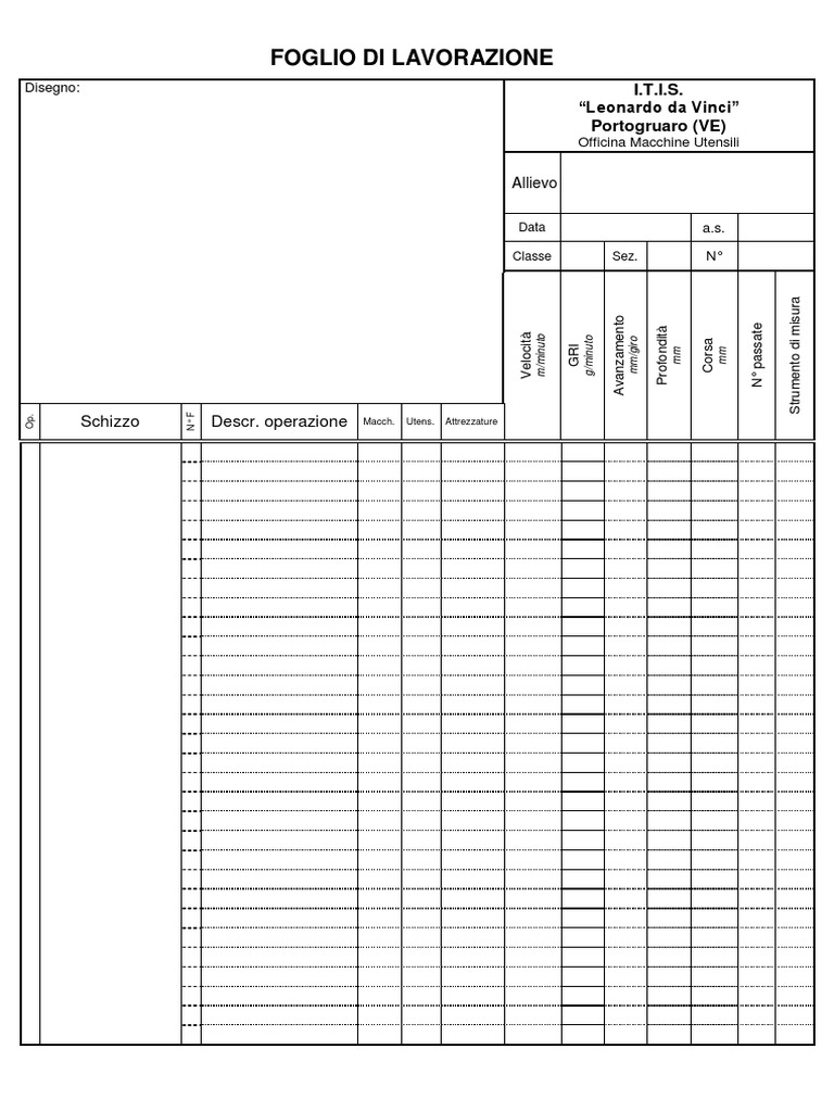 Modello Foglio Di Lavorazione ITIS | PDF