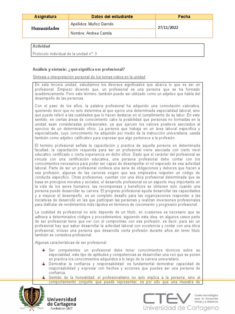 Protocolo Individual - Unidad 3 | Descargar gratis PDF | Comportamiento | Conocimiento