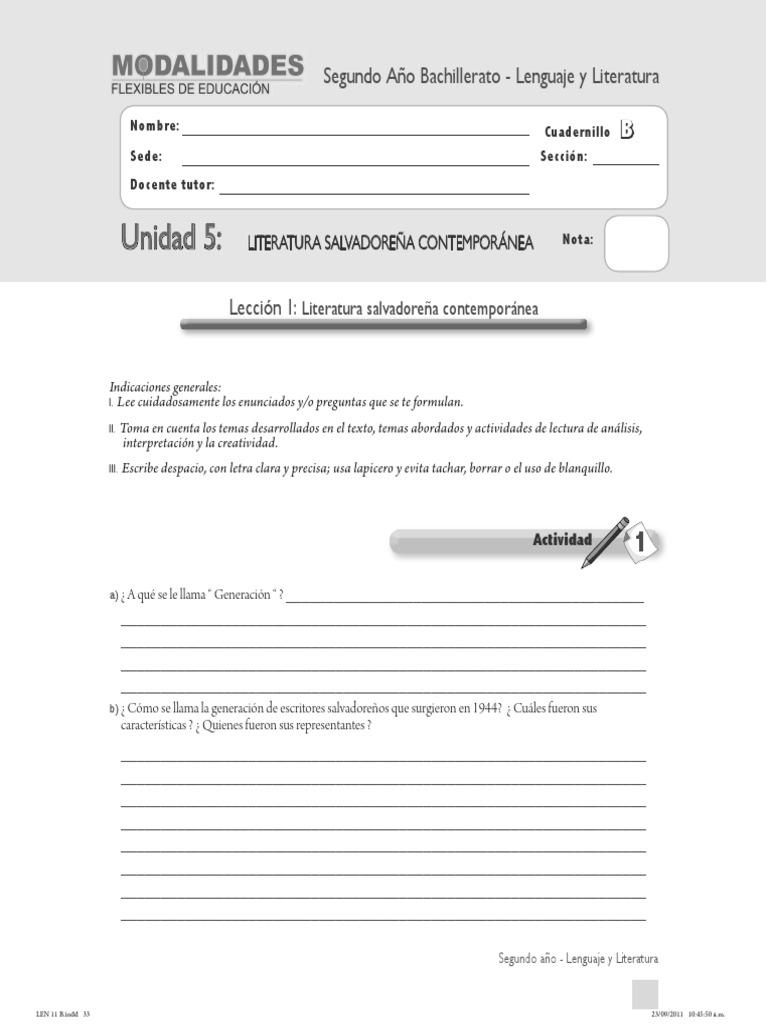 Unidad 5: Literatura Salvadoreña | PDF | Cognición