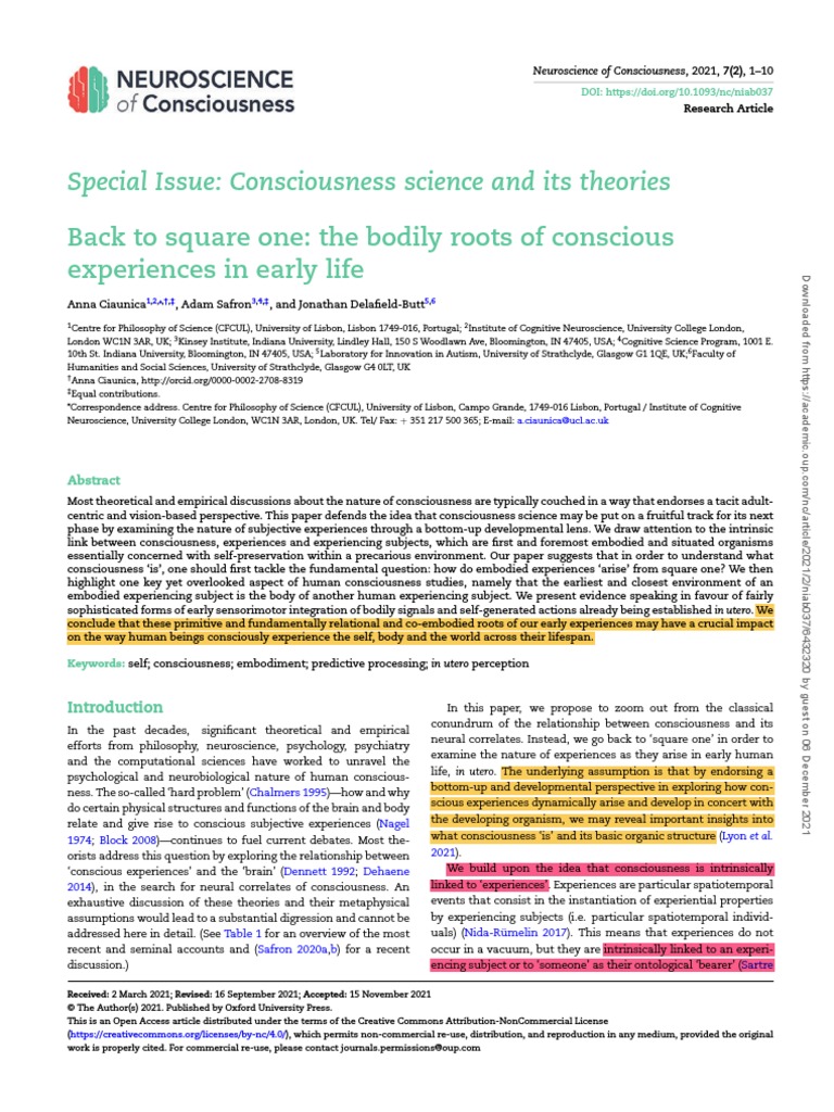 Ciaunica (2021) - Back To Square One - The Bodily Roots of Conscious ...