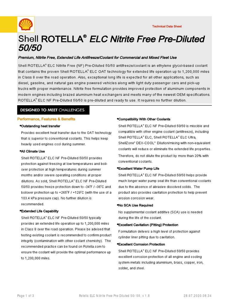 Shell Rotella ELC Libre de Nitrito Prediluido 50-50 | PDF | Physical ...