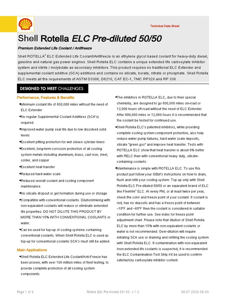 Shell Rotella ELC Prediluido 50-50 (Libre de Boratos) | PDF