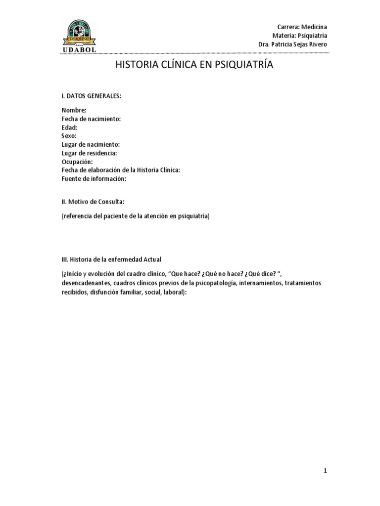 Formato de Historia Clínica Psiquiátrica | PDF | Historial médico | Medicina