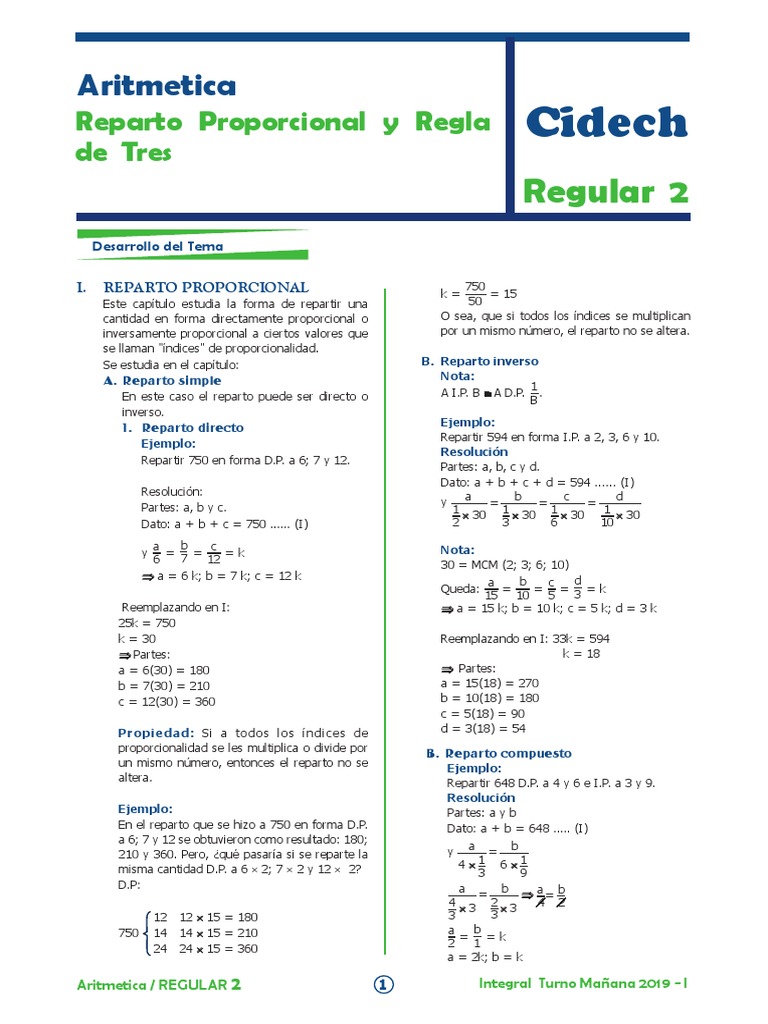 Aritemtica - 2 - Reparto Proporcional y Regla de Tres. | PDF ...