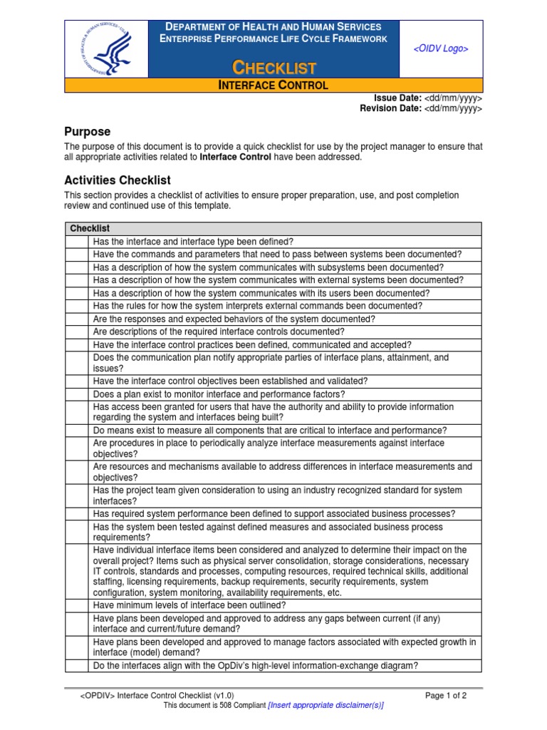 EPLC Interface Control Checklist | PDF | System | Interface (Computing)