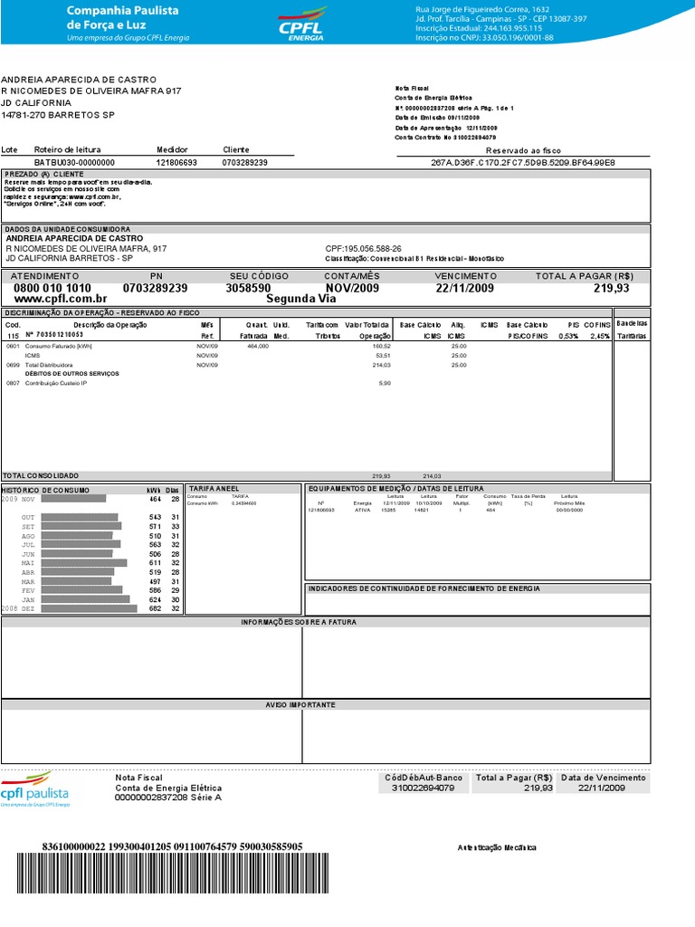 Comprovante de Endereco CPFL | PDF