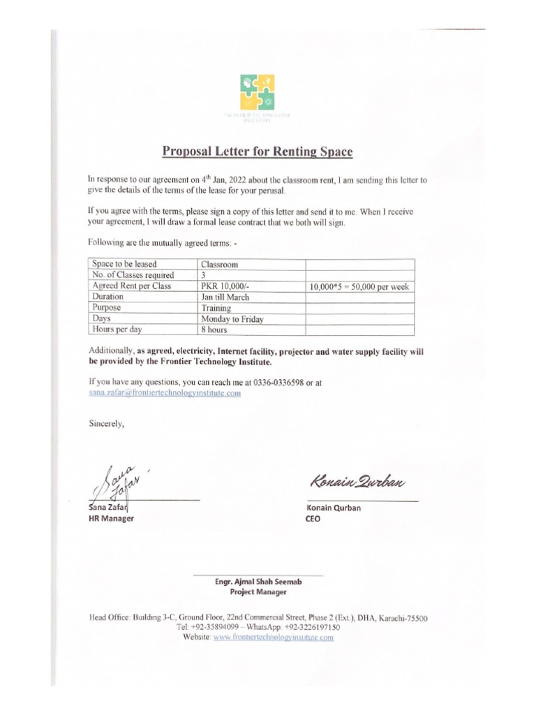 Proposal Letter For Renting Space | PDF