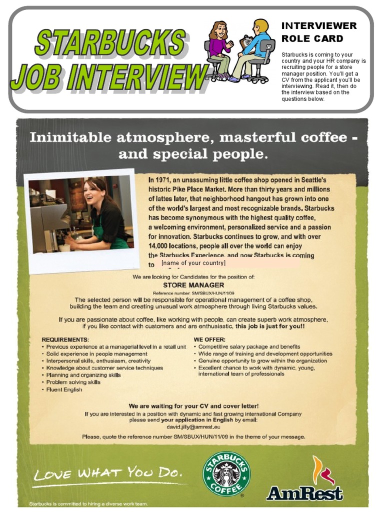 Starbucks Job Interview Role Play Fun Activities Games Role Plays Drama ...