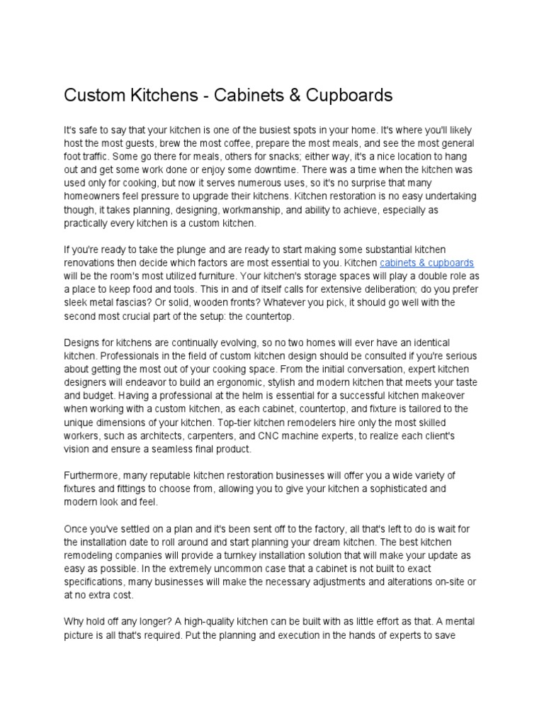 Custom Kitchens - Cabinets & Cupboards | PDF | Kitchen | Cabinetry