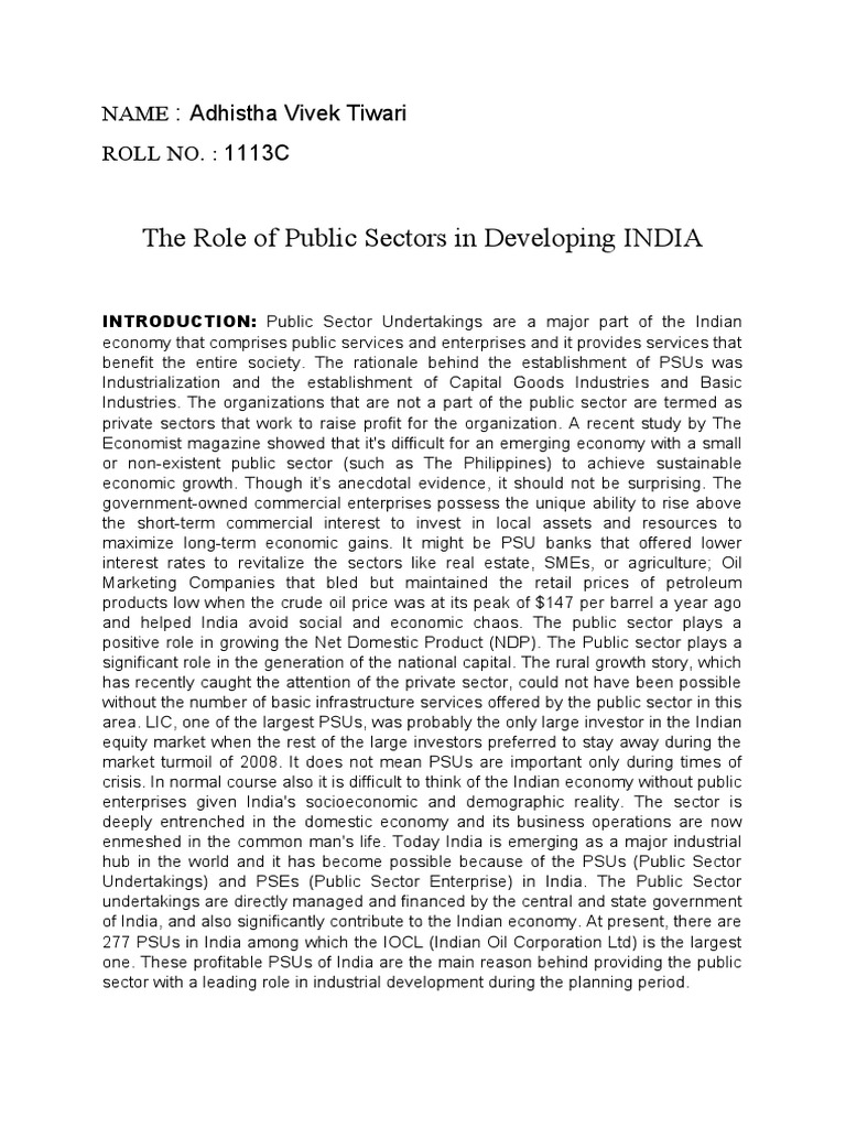 Role of Public Sector in India's Economy | PDF | State Owned Enterprise ...