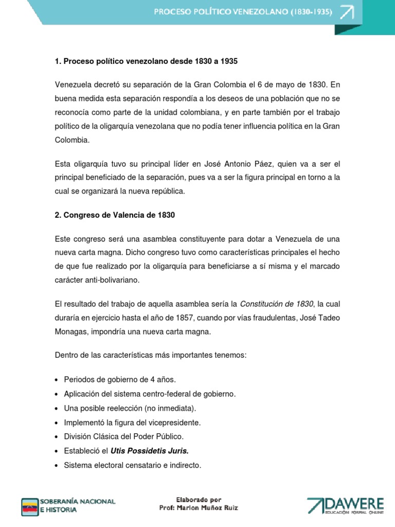Proceso Político en Venezuela (1830-1935) | PDF | Venezuela | Gobierno
