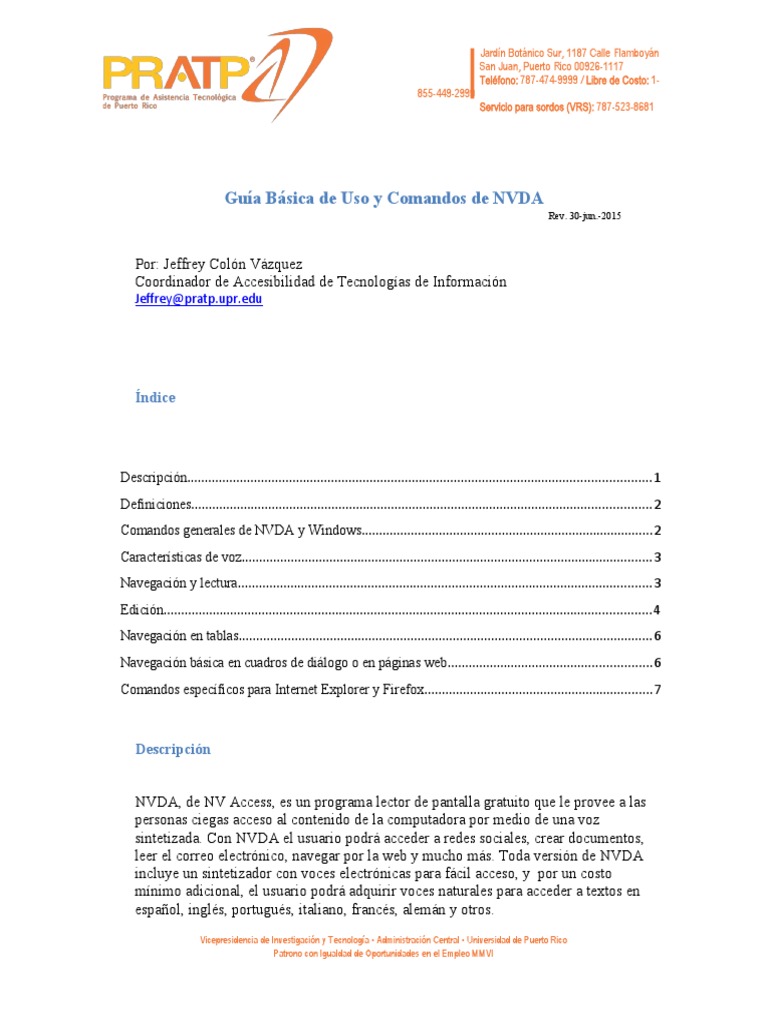 Guia Basica de Uso y Comandos de NVDA | PDF | Software | Microsoft Windows