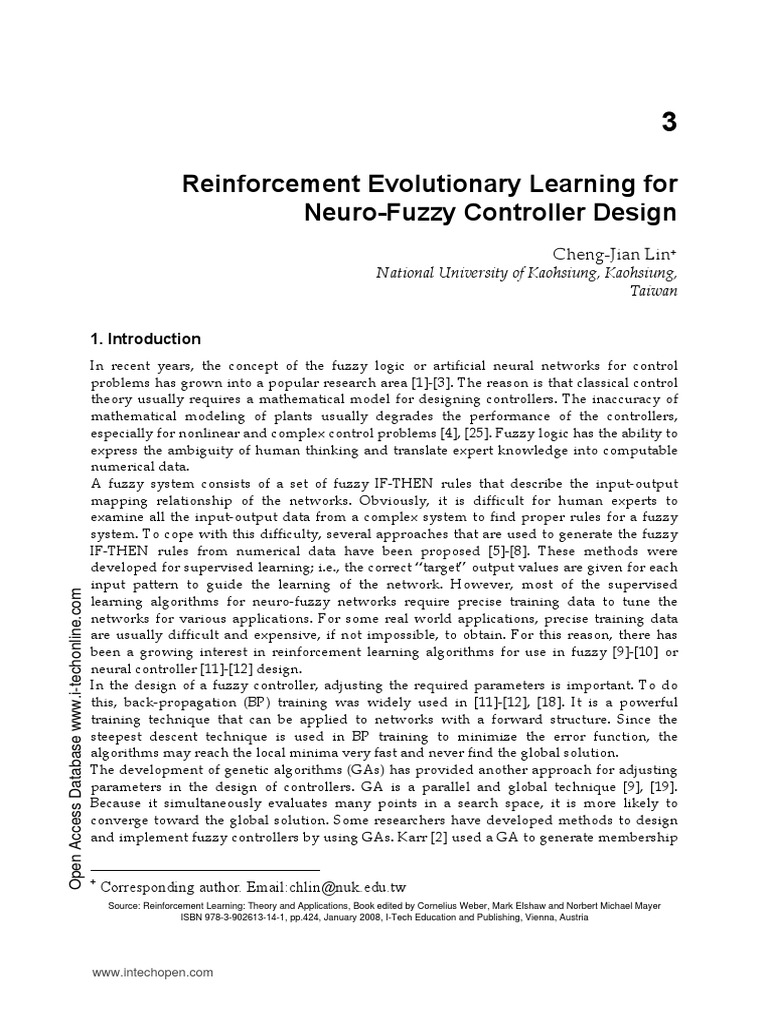03of22 Reinforcement Evolutionary Learning For Neuro Fuzzy Controller Design Pdf Genetic