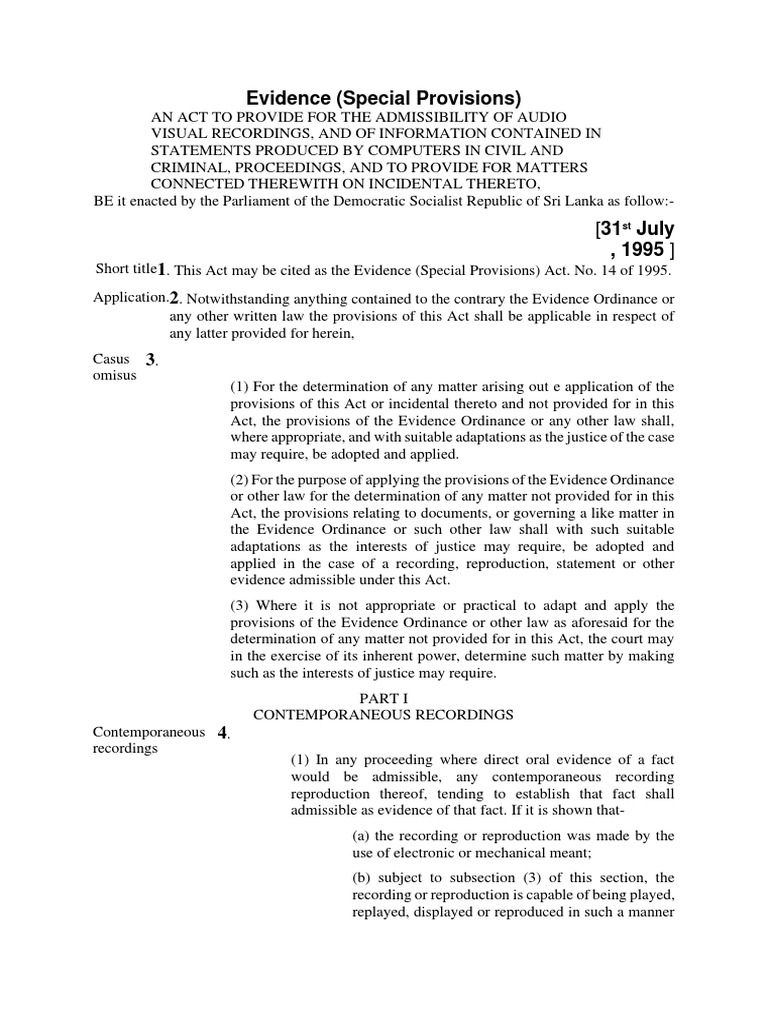 Evidence Special Provision Act - Video, Audio and Computor | PDF ...