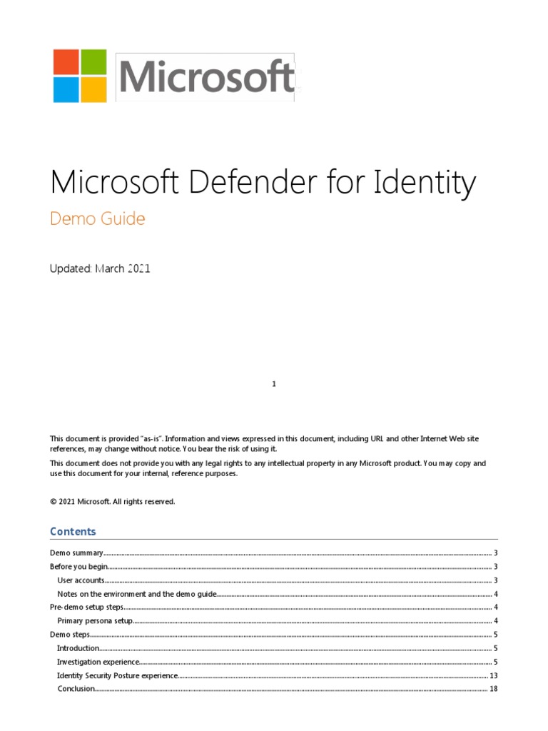 Microsoft Defender For Identity Demo Guide | PDF