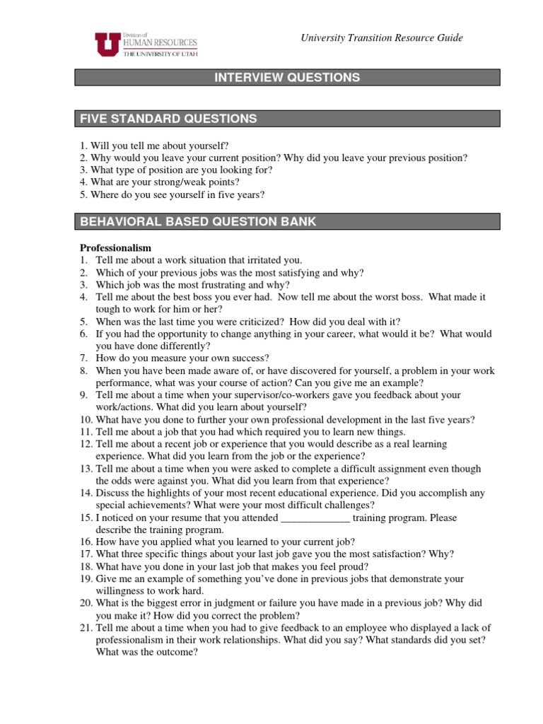 Interview Questions: Professionalism | PDF