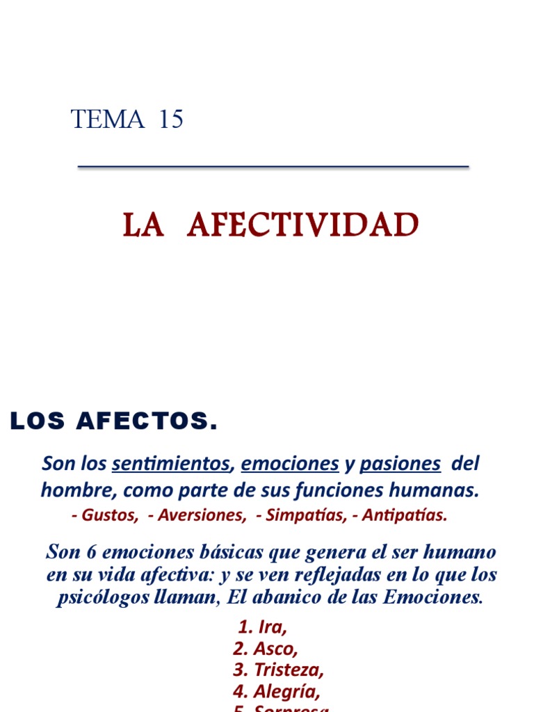 Tema 15 La Afectividad Pdf Las Emociones Teoria De La Mente