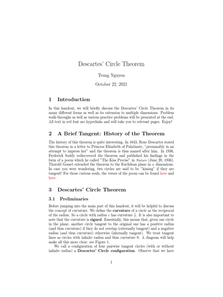 Descartes Circle Theorem | PDF | Curvature | Circle