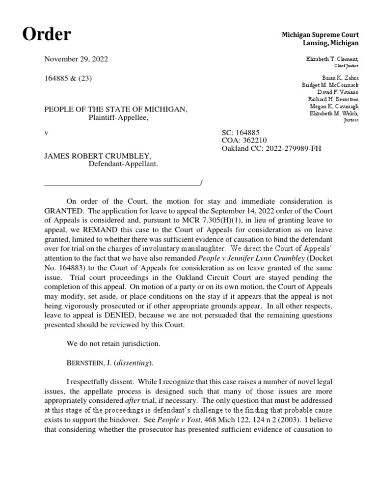 Michigan Supreme Court Ruling on Crumbley Case | PDF | Appellate Court ...