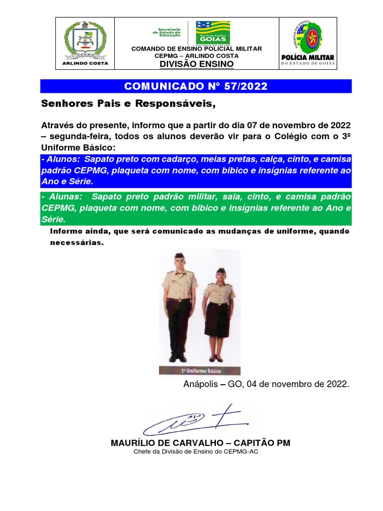 57 - Comunicado - Uso de Uniforme | PDF