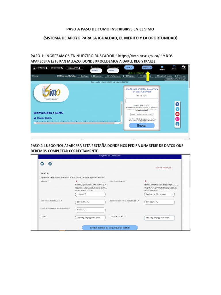 Paso A Paso de Como Inscribirse en El Simo1 | PDF