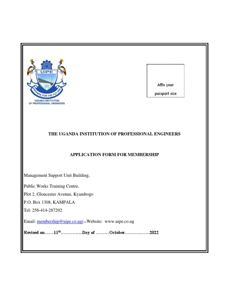 The Uganda Institution of Professional Engineers Application Form Newest Revised 5 | PDF ...