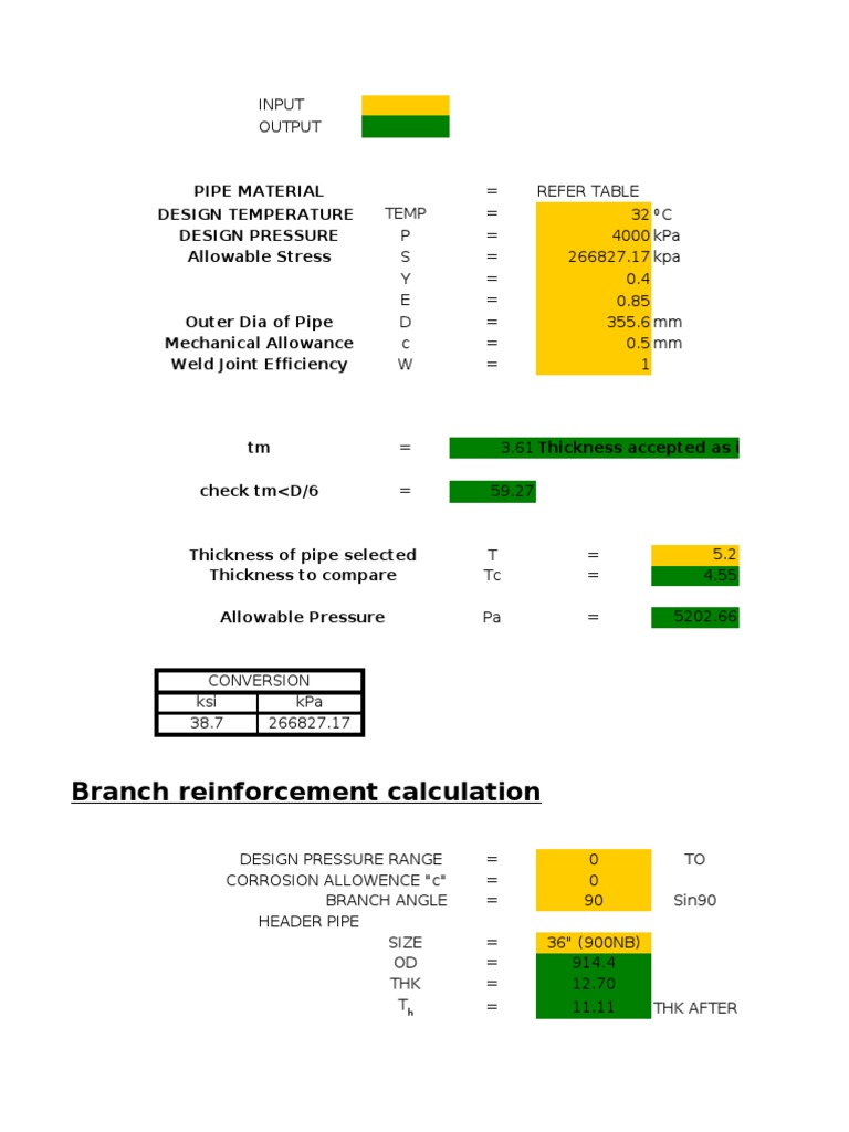 Branch Reinforcement Calculation: Pipe Material Design Temperature ...
