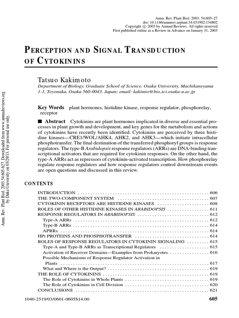 P S T C Erception And Ignal Ransduction Of Ytokinins Pdf Signal Transduction Protein Kinase