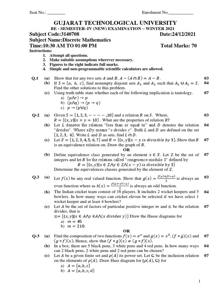 Gujarat Technological University | PDF | Vertex (Graph Theory) | Algebra