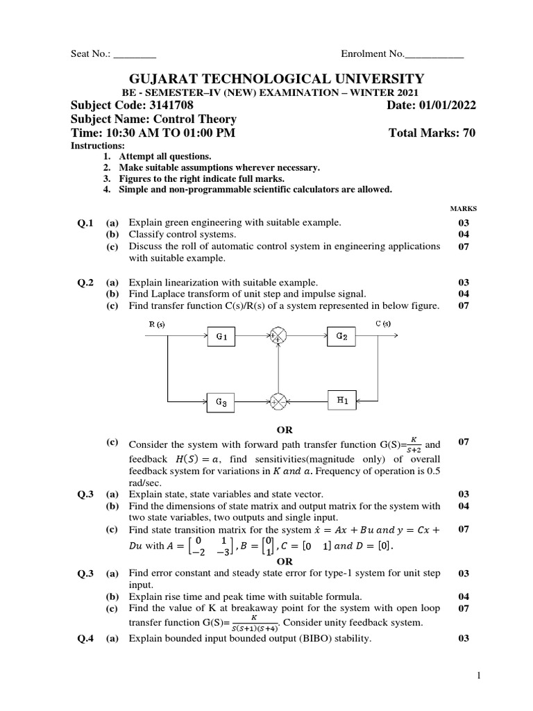 Gujarat Technological University | PDF | Control Theory | Applied Mathematics