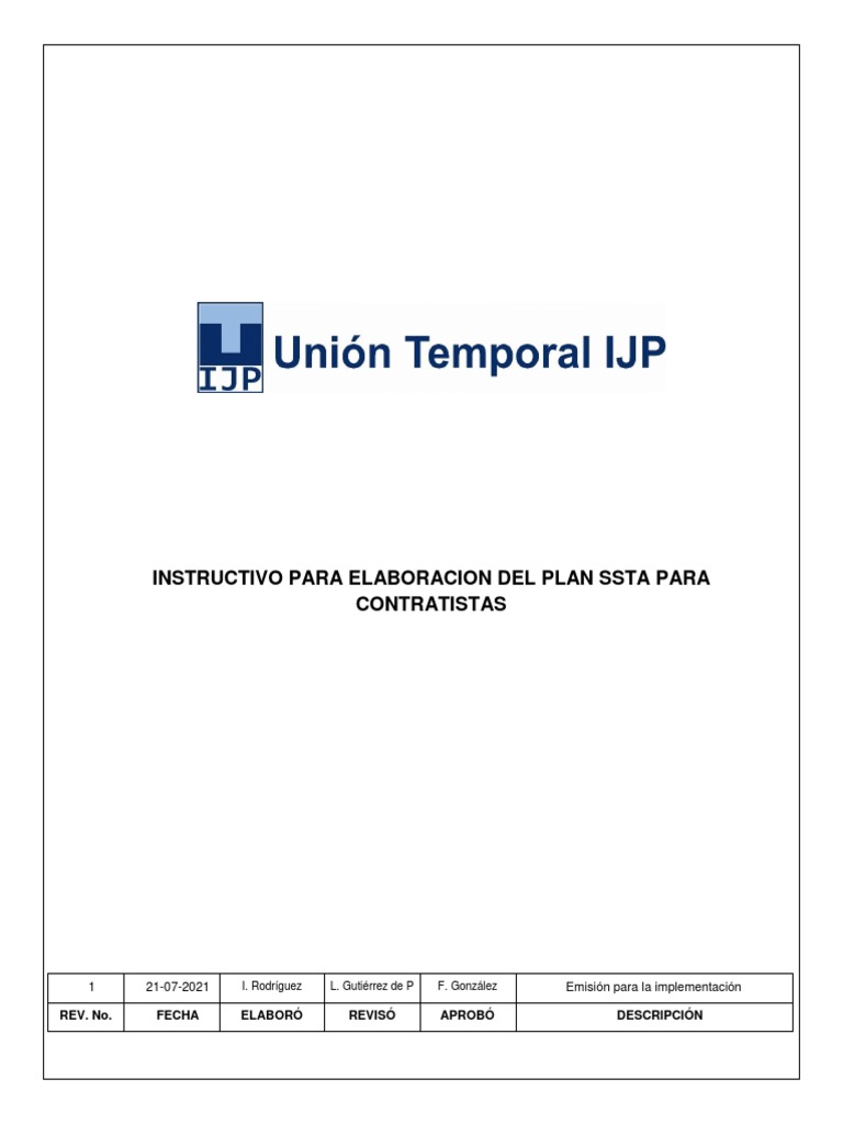 IJP-SSTA-I-003 R1 Instructivo para Elaboracion Del Plan SSTA para Contratistas | Descargar ...