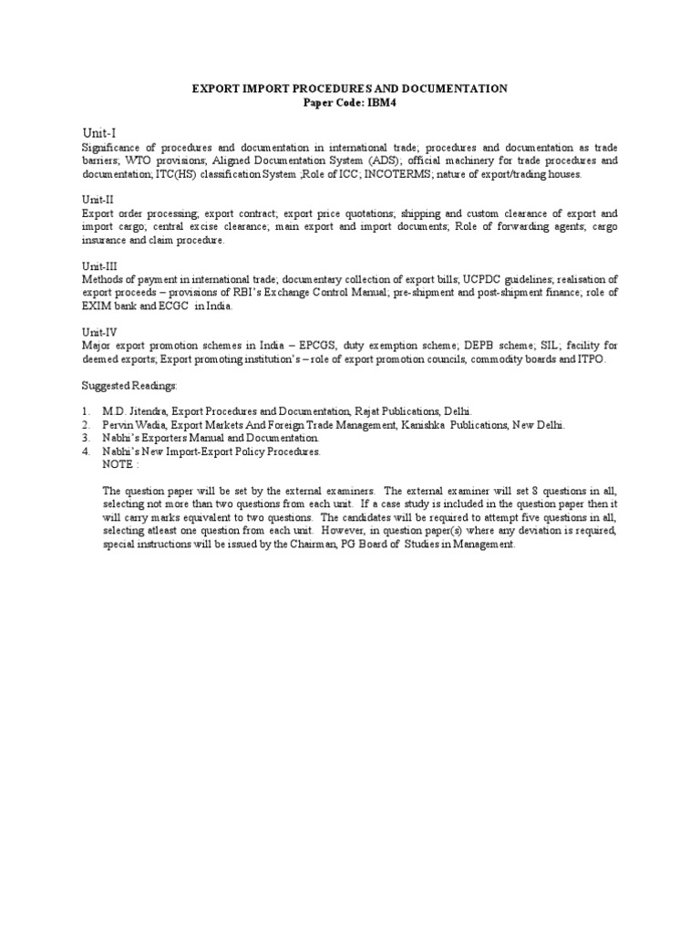 Export Import Procedures and Documentation | PDF