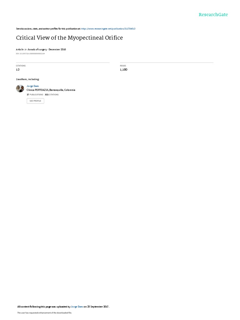 Critical View of The Myopectineal Orifice | PDF | Medical Specialties ...