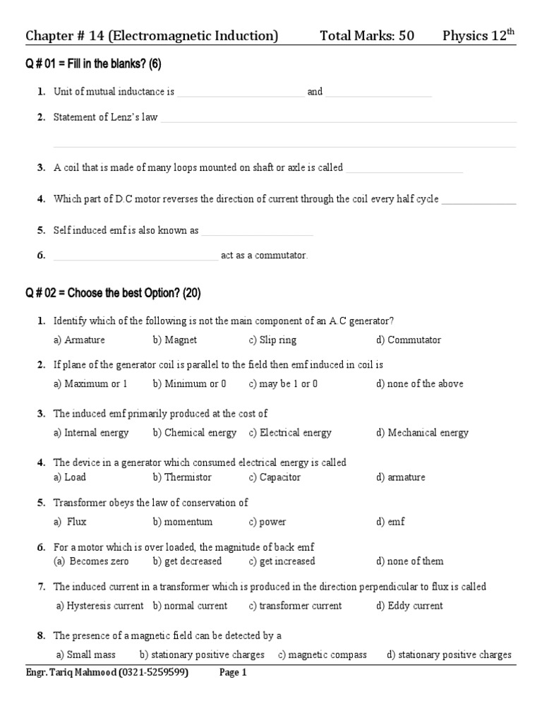 Chap # 14 (Electromagnetic Induction) | PDF | Electromagnetic Induction ...