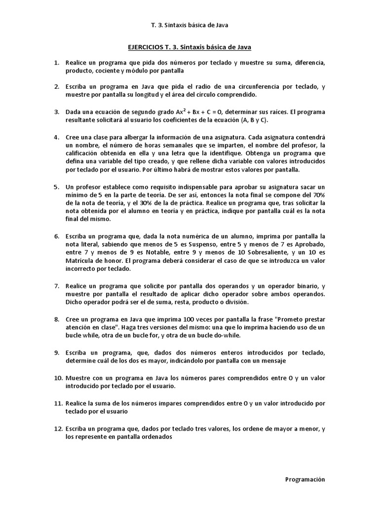 U03 Ejercicios | PDF | Multiplicación | Java (lenguaje de programación)