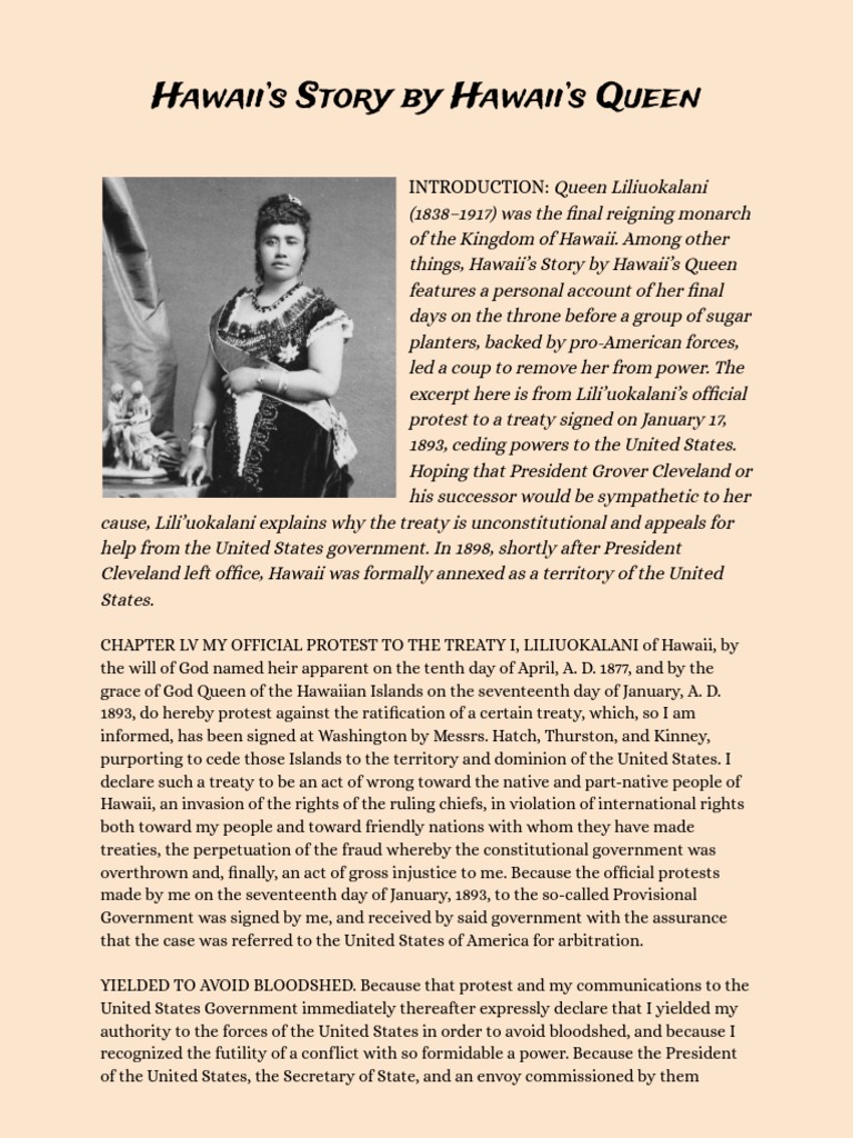 Queen's Protest Against Annexation | PDF | Hawaii | Government
