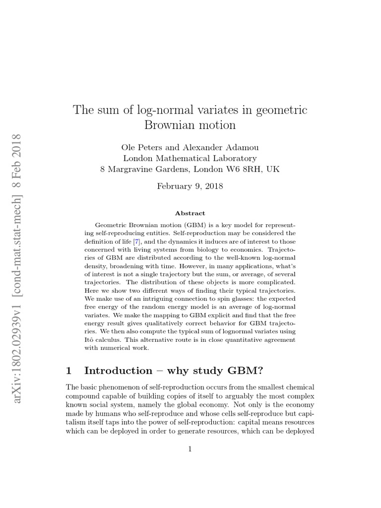 The Sum of Log-Normal Variates in Geometric Brownian Motion | PDF ...