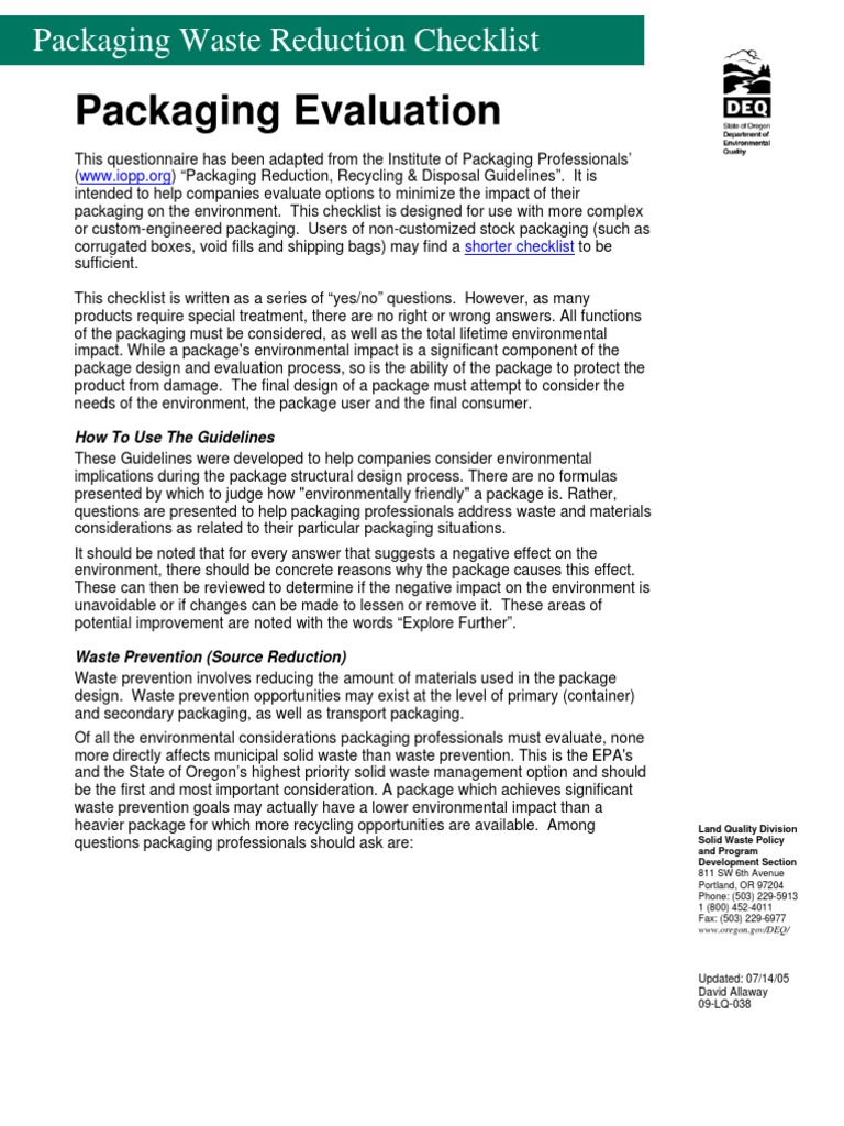 Tools Packaging Checklist | Recycling | Packaging And Labeling