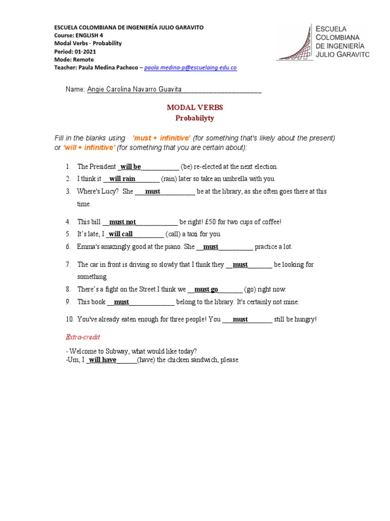 Modal Verbs Probability ECI | PDF | Language Arts & Discipline