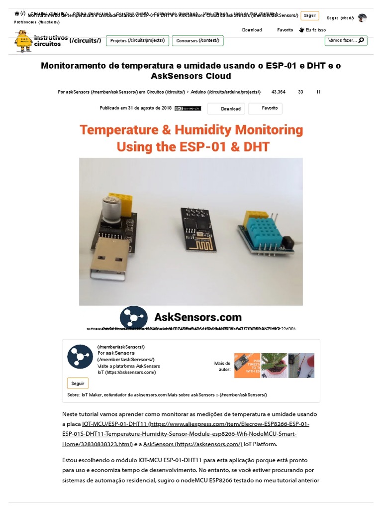 Monitoramento de Temperatura e Umidade Usando o ESP-01 e DHT e o AskSensors Cloud - 8 Etapas ...