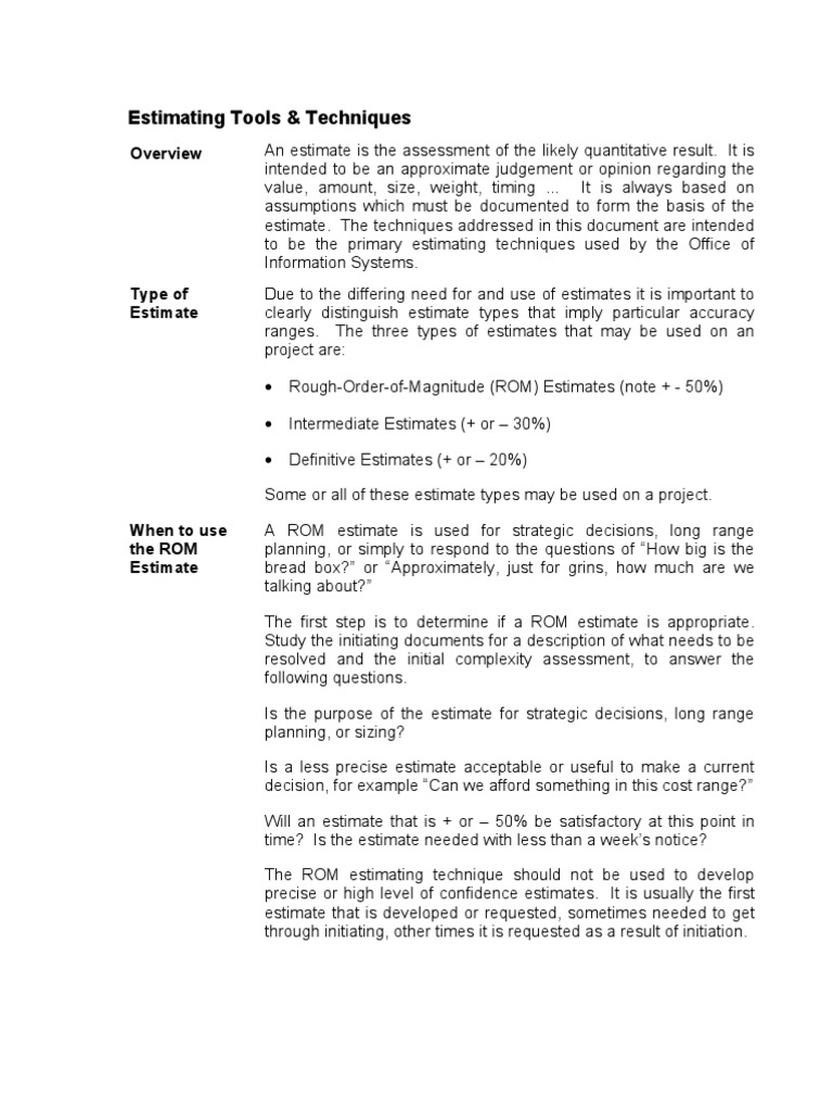 Estimating Tools & Techniques | PDF | Estimation | Analysis