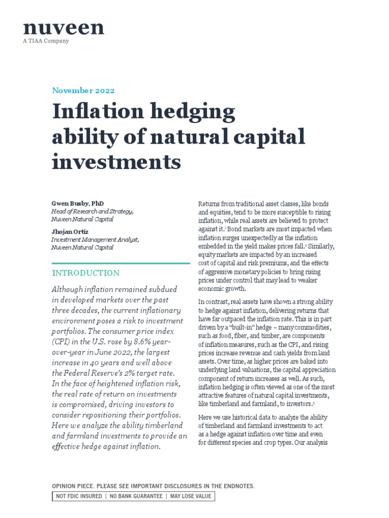 Inflation Hedging Ability of Natural Capital Investments | PDF | Inflation | Index (Economics)