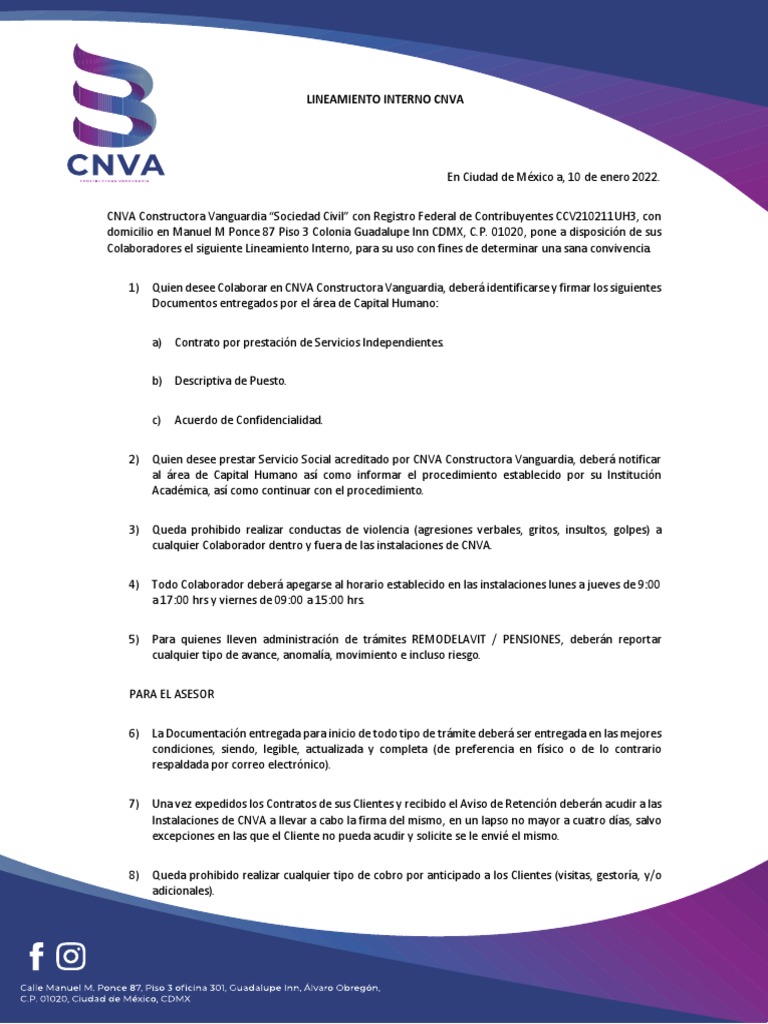 Lineamiento Interno CNV1 | PDF | Ciudad de México
