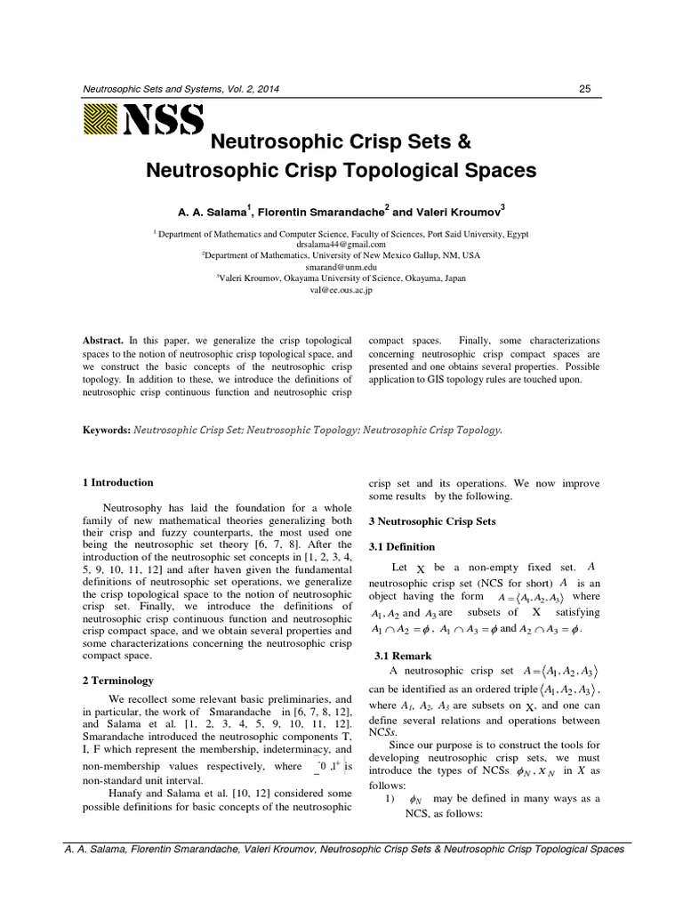 Neutrosophic Crisp Sets & Neutrosophic Crisp Topological Spaces | PDF ...
