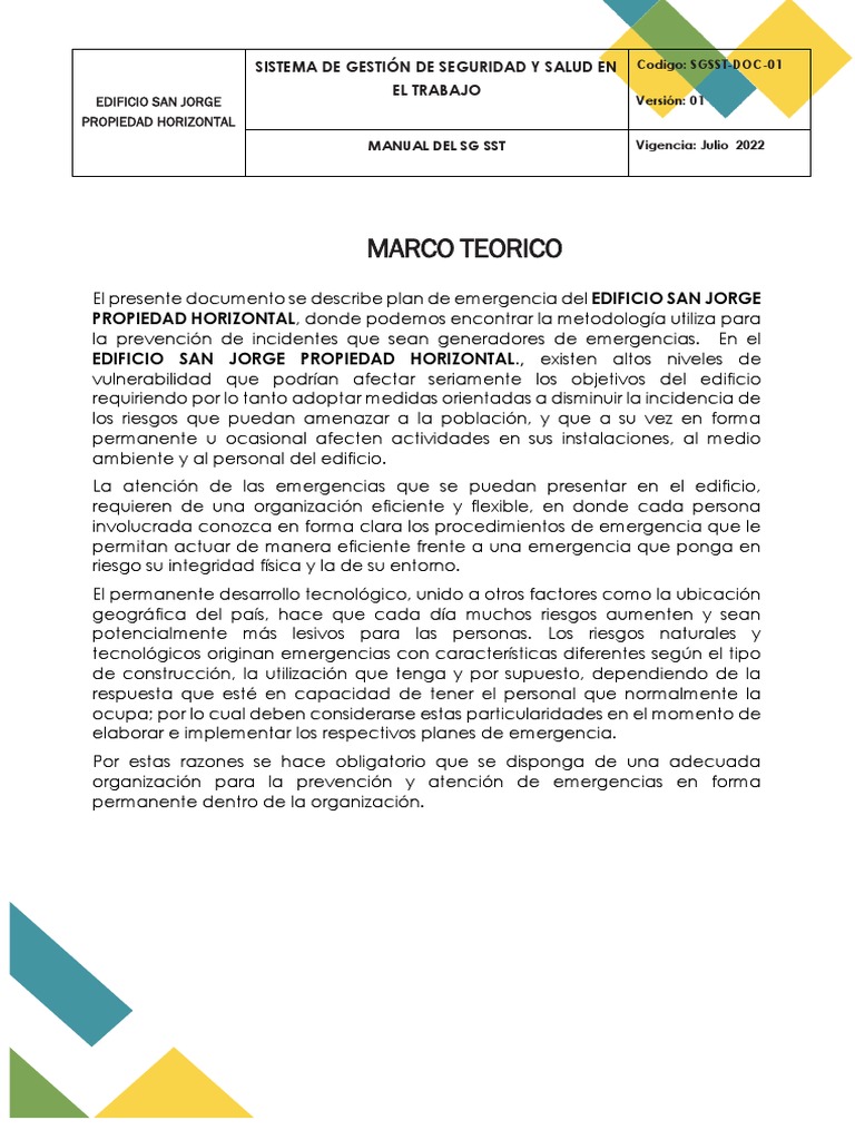Manual SG SST San Jorge | PDF | Seguridad y salud ocupacional | Valores