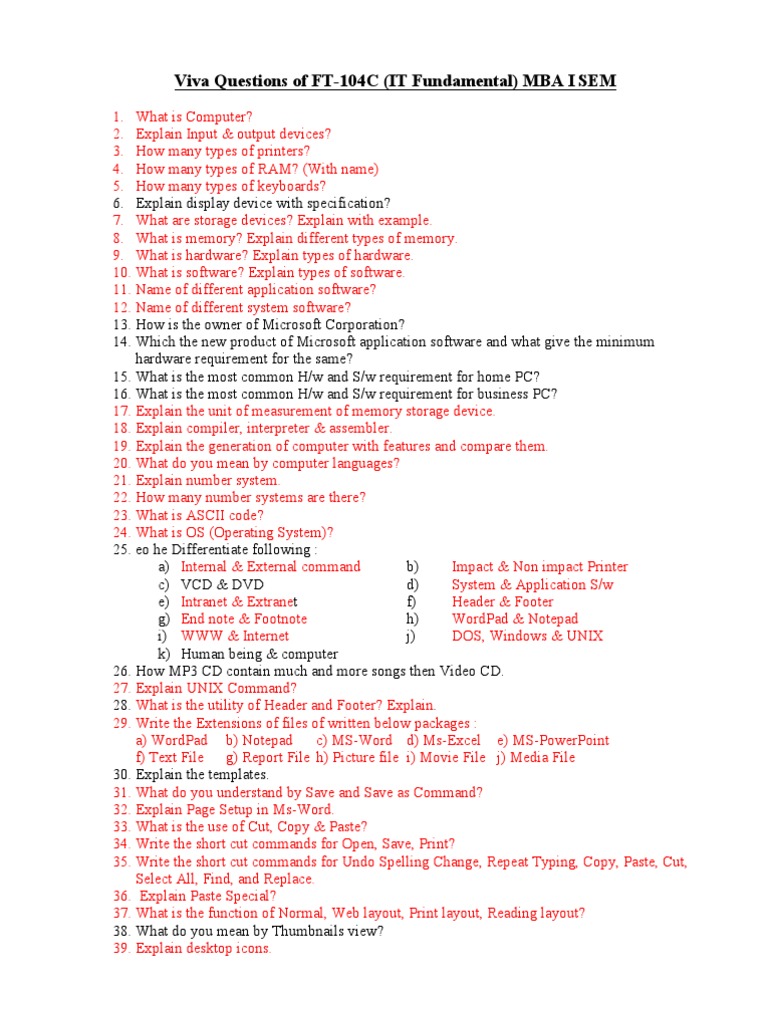 Viva Question of IT Fundamental | PDF | Microsoft Power Point | Page Layout
