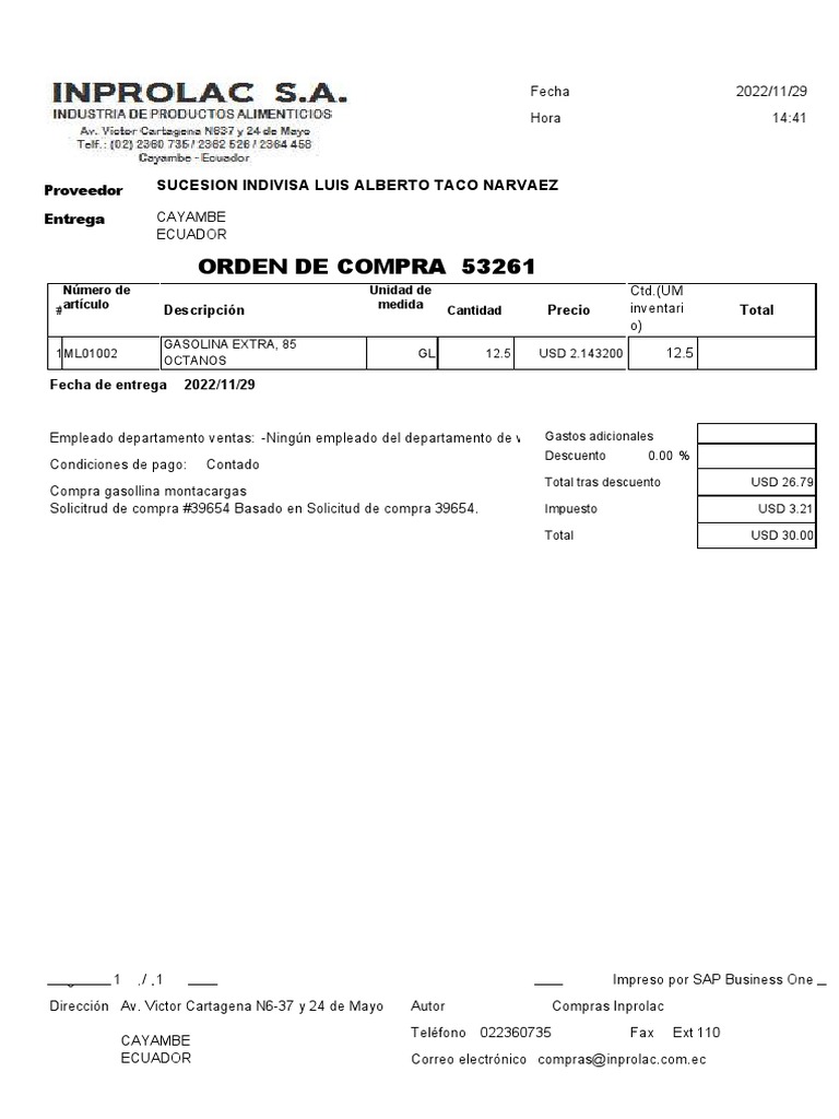 Ejemplo Orden de Compra | PDF