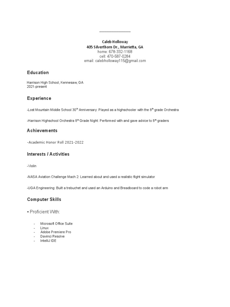 Sample Resume - High School - No Work Experience 1-2 | PDF Sample Resume - High School - No Work Experience 1-2 | PDF