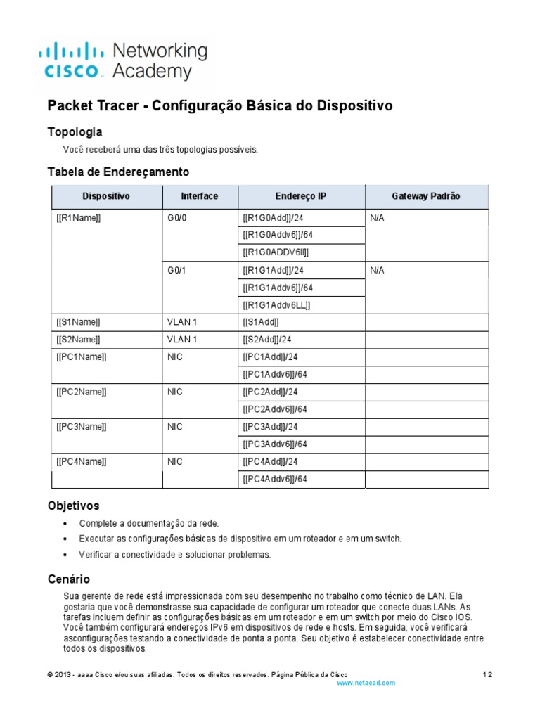 10.4.3 Packet Tracer - Basic Device Configuration - PT BR | PDF